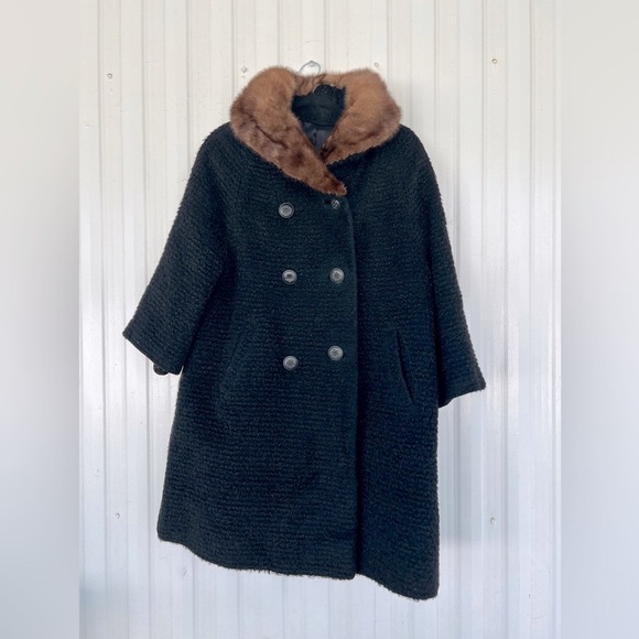Donnybrook | Jackets & Coats | 96s Vintage Black Wool Coat Fur Collar ...
